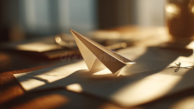 Minimalistic Paper Airplane on Table Stock Photo - Image of object ...