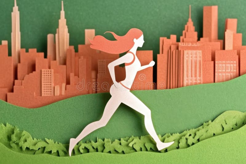 Minimalistic Paper Art of a Runner in a Cityscape Background Stock ...