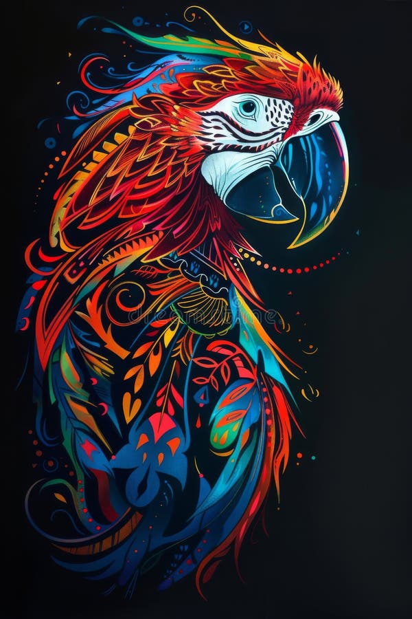 Minimalistic Parrot Head with Vibrant Tribal Designs. Stock ...