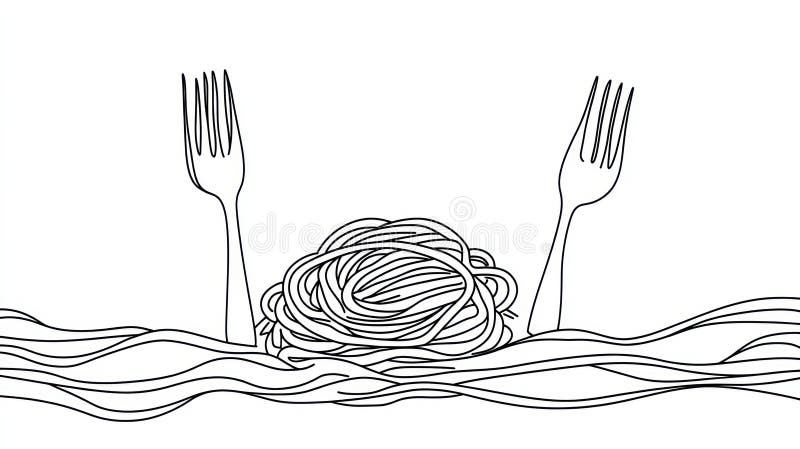 Minimalistic Pasta Line Art with Forks Stock Illustration ...