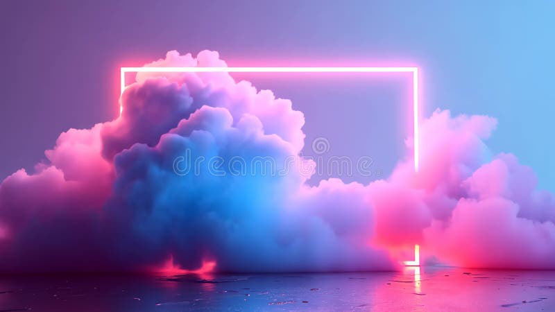 Minimalistic Pastel Cloud Backdrop Adorned by a Radiant Neon-light ...