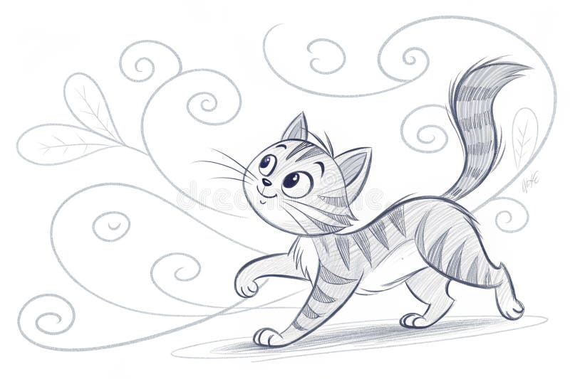 A Minimalistic Pencil Sketch of a Cat, Made Using Quick, Deliberate ...