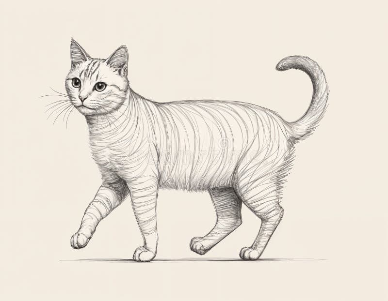 A Minimalistic Pencil Sketch of a Cat, Made Using Quick, Deliberate ...