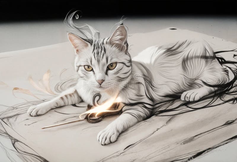 A Minimalistic Pencil Sketch of a Cat, Made Using Quick, Deliberate ...