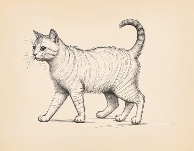 A Minimalistic Pencil Sketch of a Cat, Made Using Quick, Deliberate ...