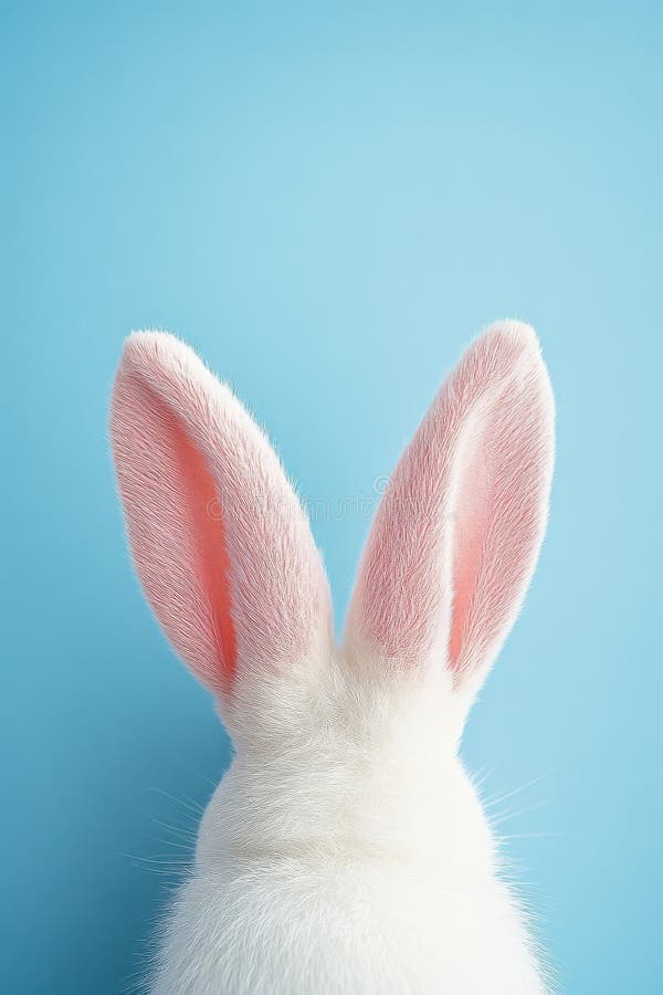 Close-up of White Rabbit Ears Against a Vibrant Blue Background Stock ...