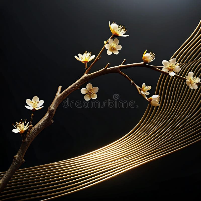 Minimalistic_photo_of_a_golden_sakura_branch Stock Image - Image of ...