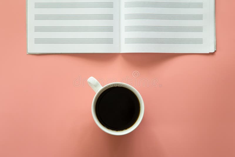 Minimalistic Pink Background with a Cup of Coffee, Notepad, Flat Lay ...