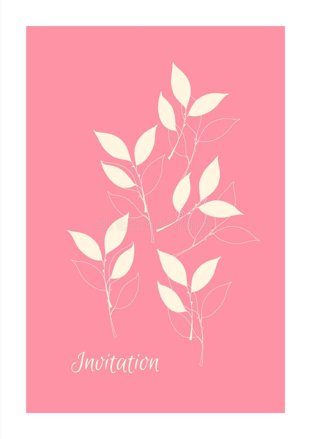 Minimalistic Pink Invitation. Ð¡ard with Leaf Print Stock Vector ...