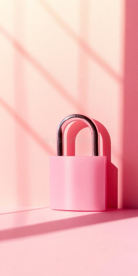 Minimalistic Pink Metal Padlock with Shadows on Pastel Background ...