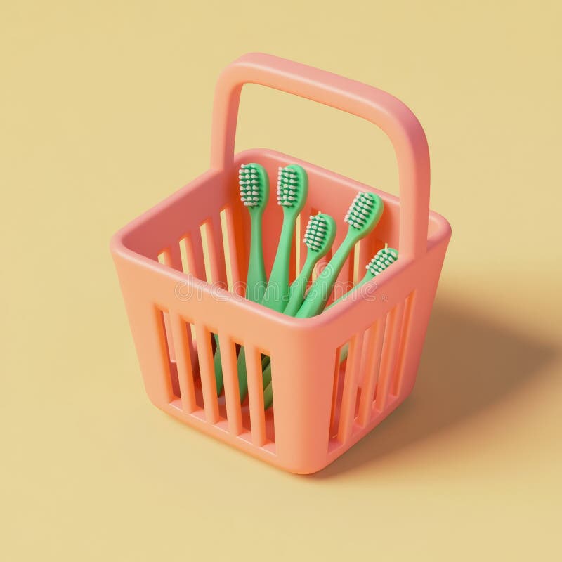A Minimalistic Pink Plastic Basket with Green Leeks, Designed in a ...