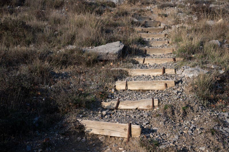 Minimalistic Planks Staircase Going Up the Slope Stock Photo - Image of ...