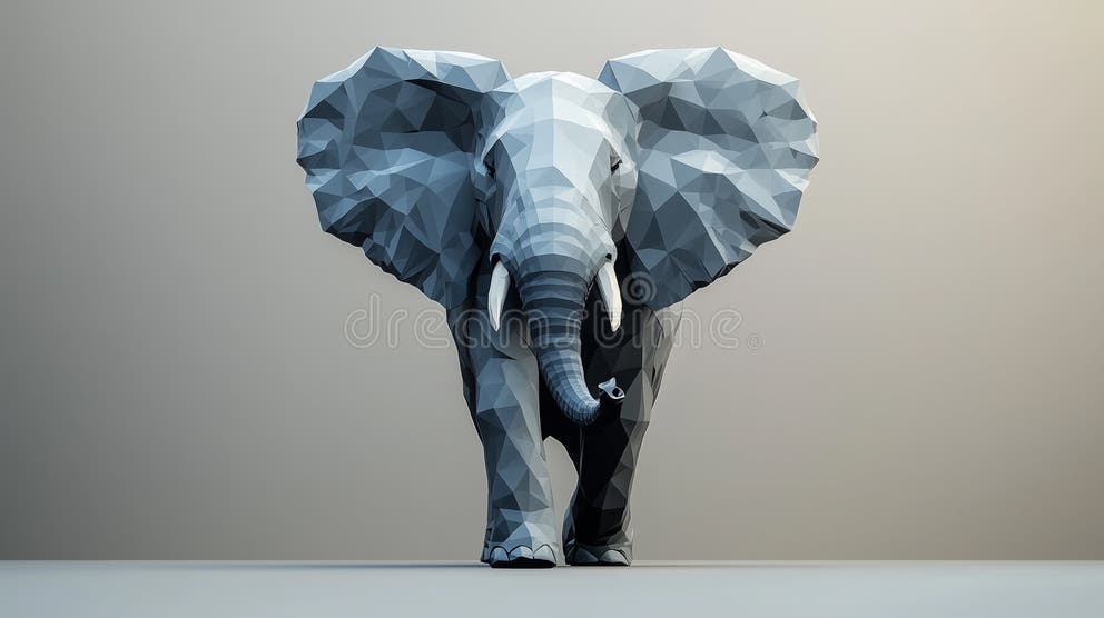 Minimalistic Polygonal Elephant Facing Forward Symbolizing Strength in Simplicity Stock ...