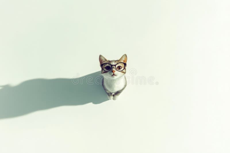 Minimalistic Portrait of a Cat Wearing Glasses with Shadow Play Stock ...
