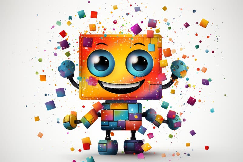 Minimalistic Portrait of a Robot on White Background with Vibrant ...