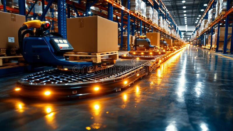 Minimalistic Poster Showing Robotic Conveyor in Warehouse with ...