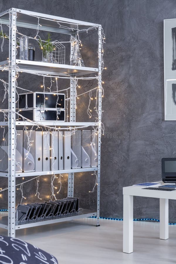 Minimalistic Rack in Grey Room Interior Stock Image - Image of style ...