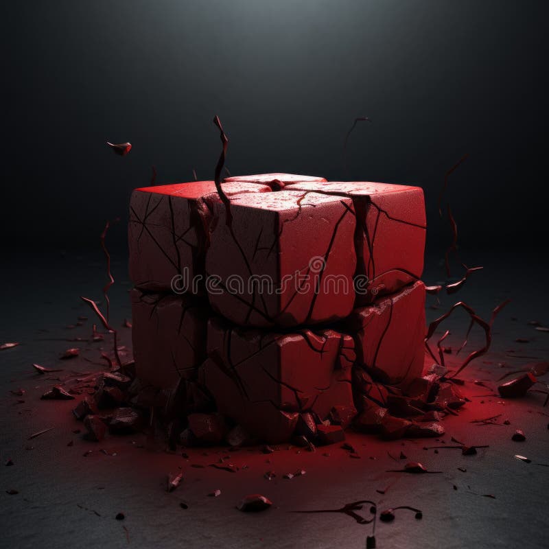 Minimalistic Red Cube with Broken Edges and Smashed Pieces Stock ...