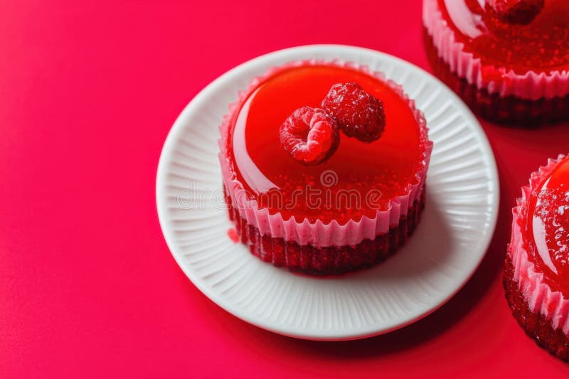 Minimalistic Red Jelly Dessert with Raspberry Garnish for Culinary ...