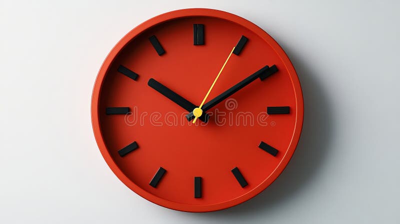Minimalistic Red Wall Clock with Bold Black Numerals Stock Illustration ...