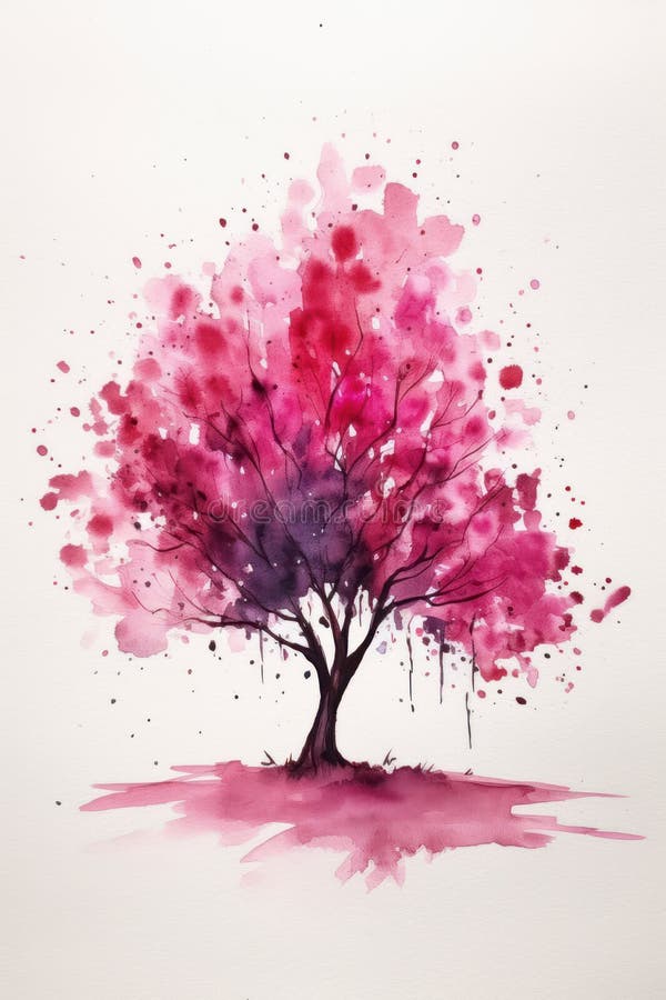 Minimalistic Redbud Tree Watercolor Painting. Stock Illustration ...