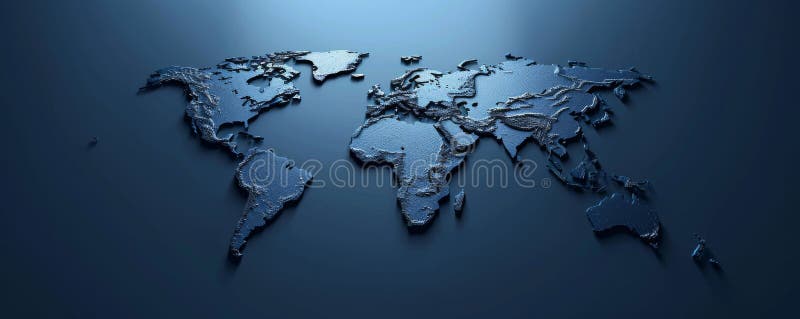 Minimalistic Dark Blue World Map with Textured Continents on a Dark ...