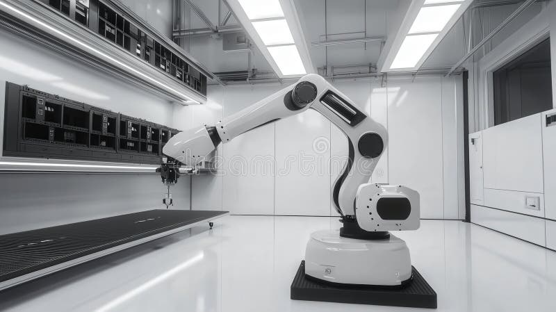 Minimalistic Robotic Arm in Sleek White Lab Stock Illustration ...