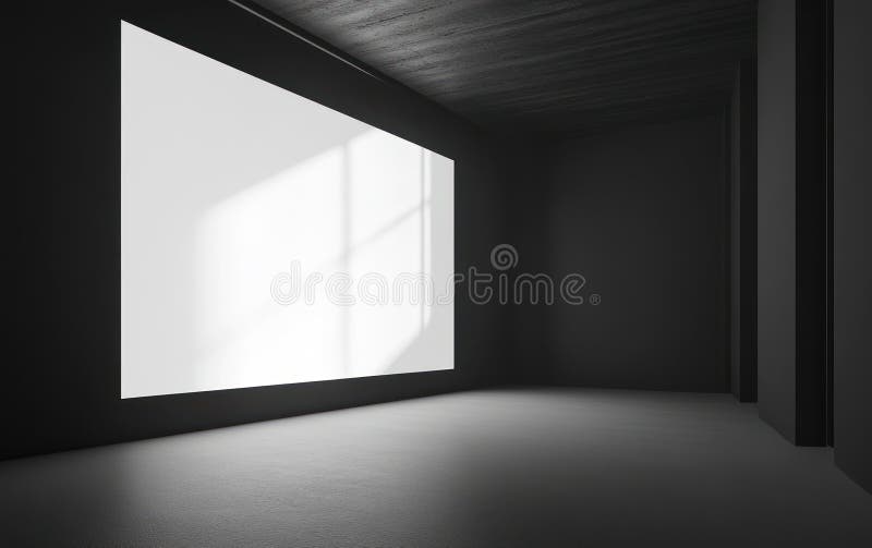 Minimalistic Room with a Large Blank Screen and Dark Walls. Modern ...