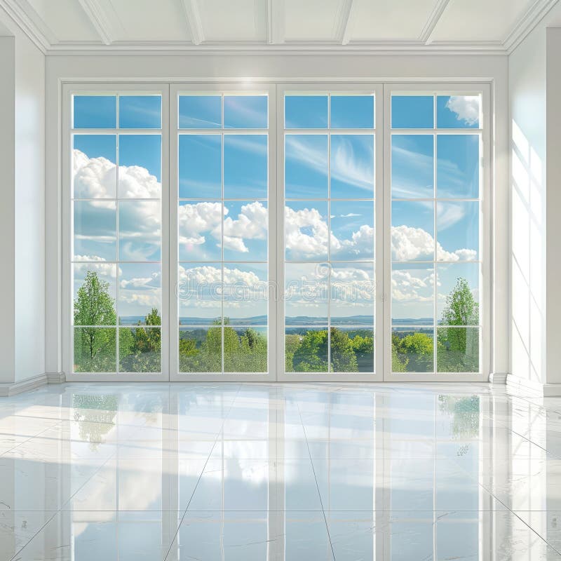 Minimalistic Room with a Large Window Overlooking the Ocean, Ideal for ...