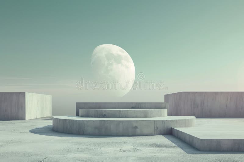 Minimalistic Round Benches Under Full Moon Stock Illustration ...