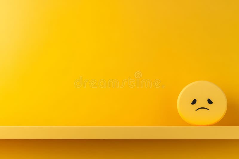 Minimalistic Sad Face Emoji on Yellow Shelf with Matching Background ...