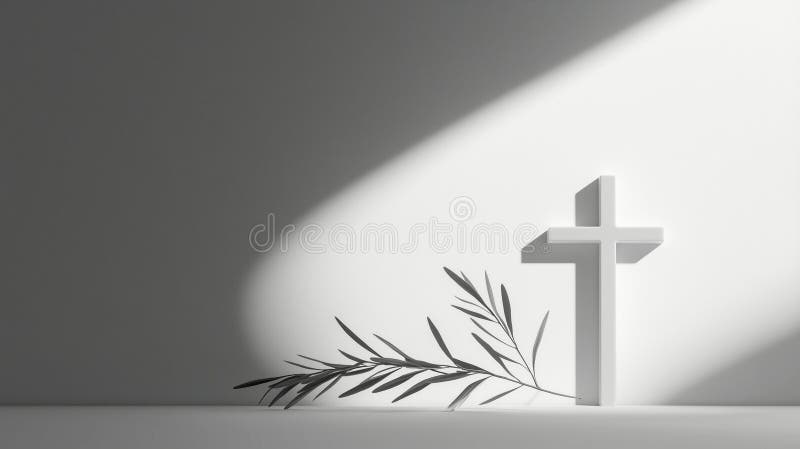 A Minimalistic Scene Featuring a White Cross Standing on a Smooth ...