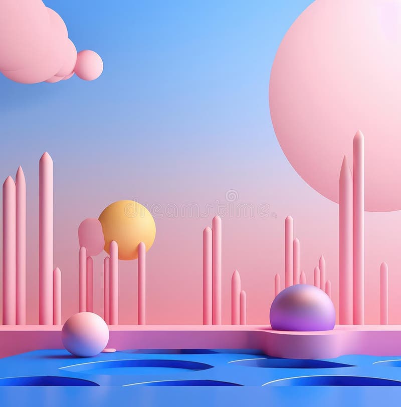 Minimalistic Scene of Multi-colored 3D Primitives Stock Illustration ...