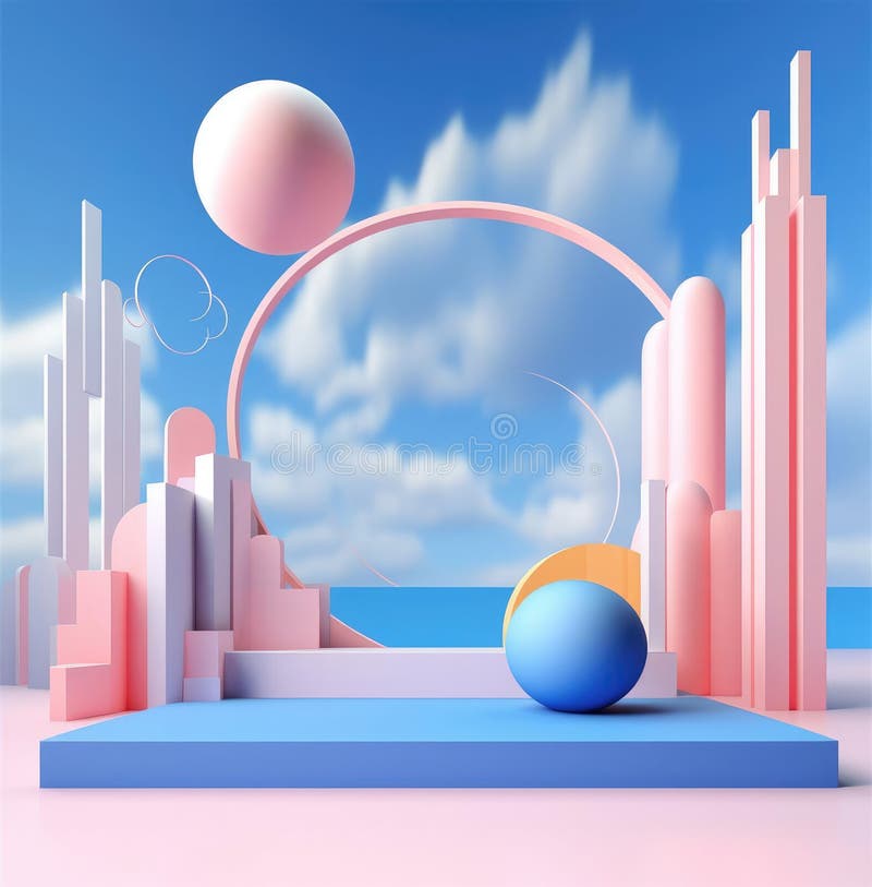 Minimalistic Scene of Multi-colored 3D Primitives Stock Illustration ...