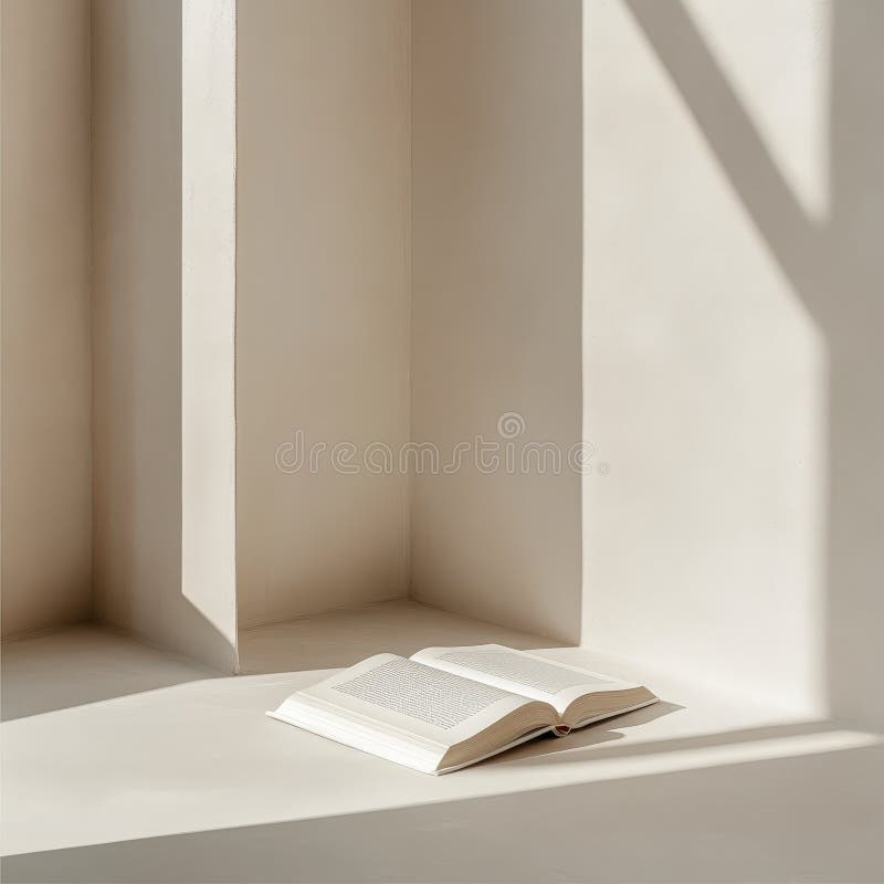 Open Book in Bright Minimal Corner with Sunlight Stock Image - Image of ...