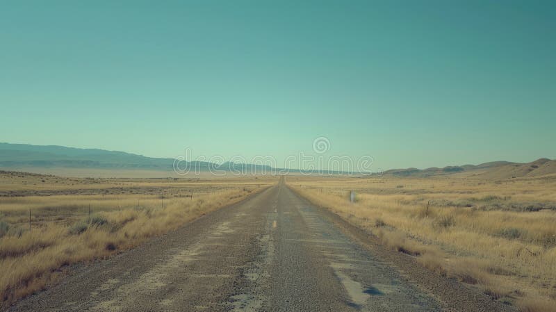 Minimalistic Scene of a Road Trip through Vast Open Plains Under a ...