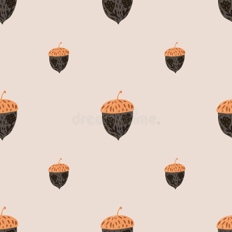 Minimalistic Seamless Pattern with Hand Drawn Acorn Elements. Light ...