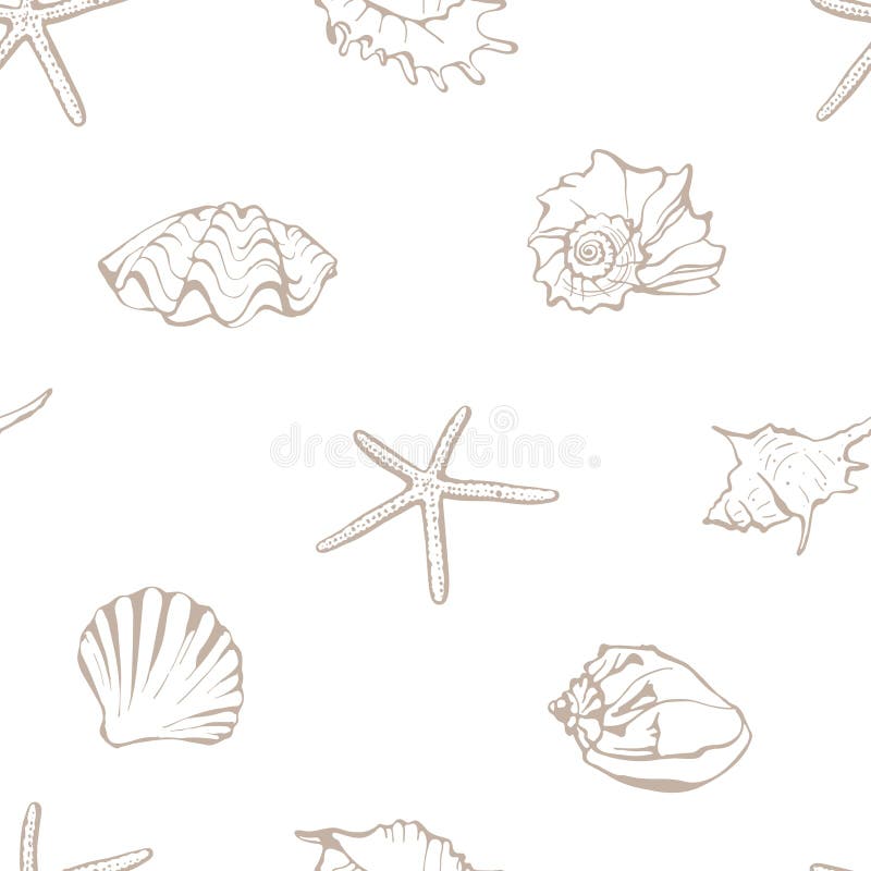 Minimalistic Seamless Pattern with Hand Drawn Sea Shells and Starfish ...