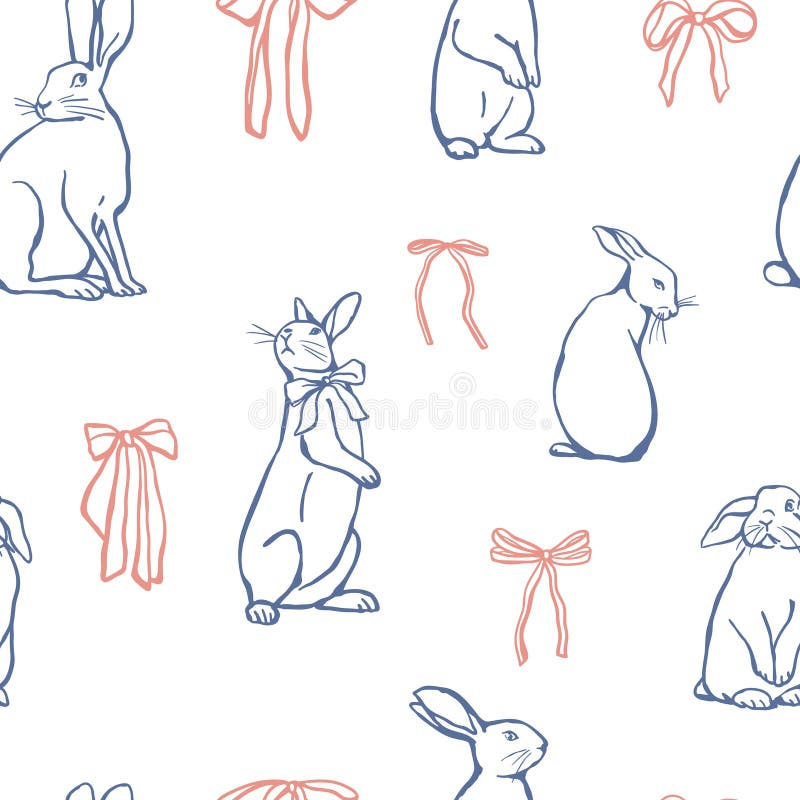 Minimalistic Seamless Pattern with Rabbits and Bows Stock Vector ...