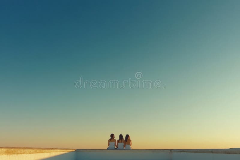 Minimalistic Serenity of Friends Relaxing at Sunset on a Rooftop Stock ...