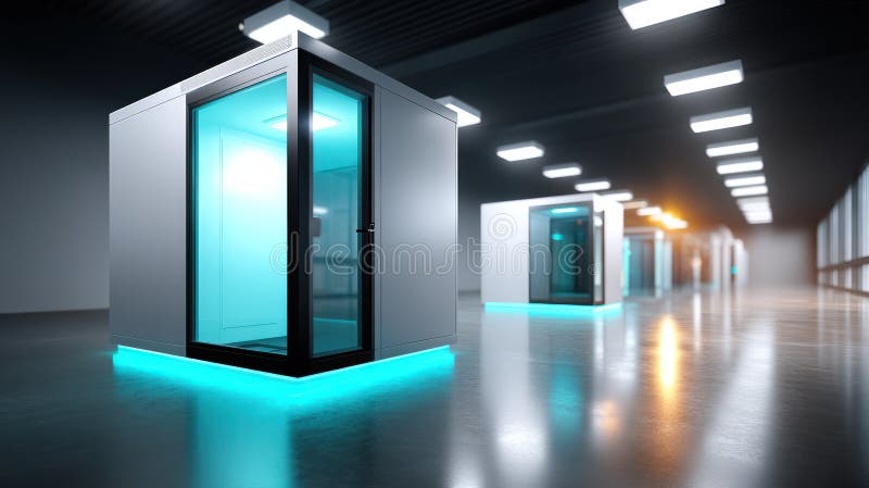 Minimalistic Server Room with Glowing AI Core Housed Inside Transparent ...