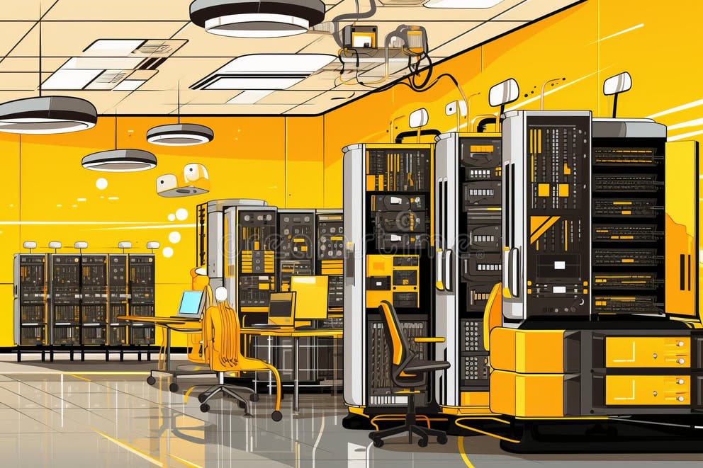 Minimalistic Server Room: Simplified Illustrations of Server Racks and Infrastructure Elements ...