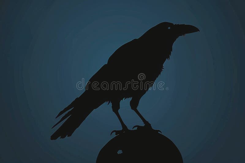Minimalistic Silhouette of a Raven Against a Blue Gradient Background ...