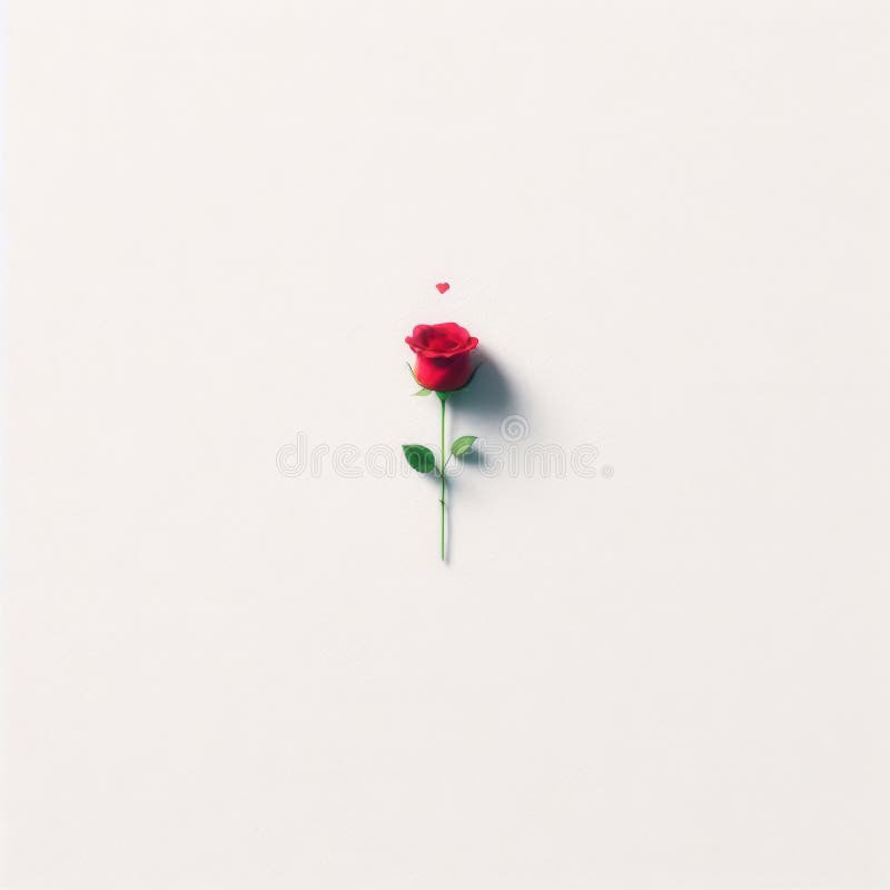 Minimalistic Single Red Rose with Tiny Heart on White Background ...
