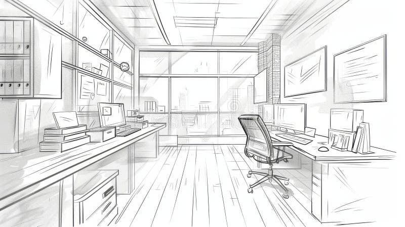 Minimalistic Sketch of an Office Environment. Stock Illustration ...