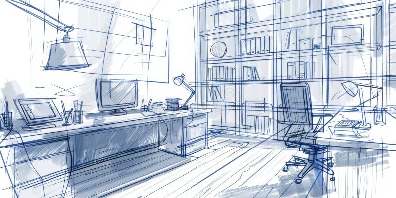 Minimalistic Sketch of an Office Workspace. Stock Illustration ...