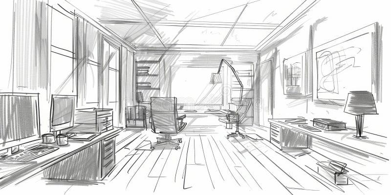 Minimalistic Sketch of an Office Workspace. Stock Illustration ...