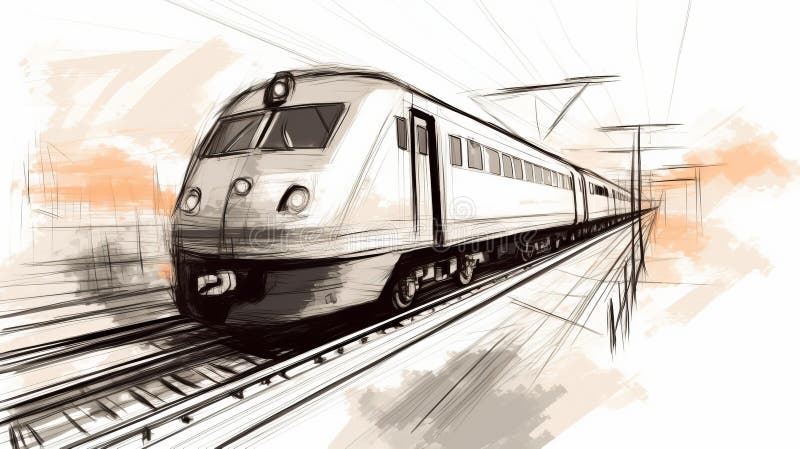 Minimalistic Sketch of an Old Train in High Speed Sync Style Stock ...