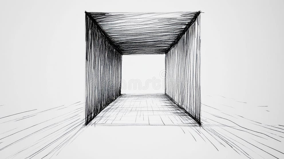 Minimalistic Sketch of a Rectangle, Simple Black Lines on a Plain White ...