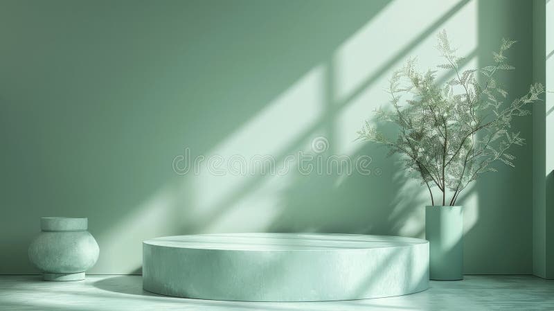 Minimalistic Soft Pastel Mint 3D Rendered Podium with Subtle Lighting ...